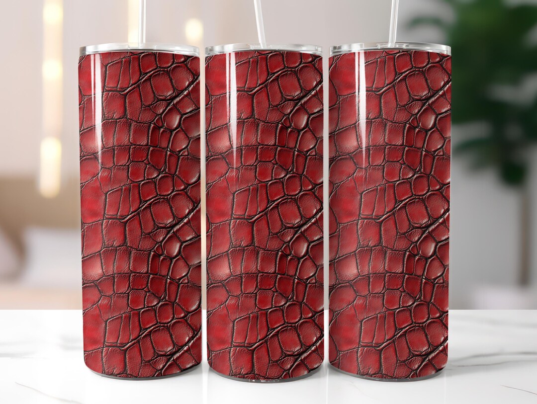 Cherry Red Croc Print Tumbler Wrap, Seamless Leather Effect 20oz Skinny ...