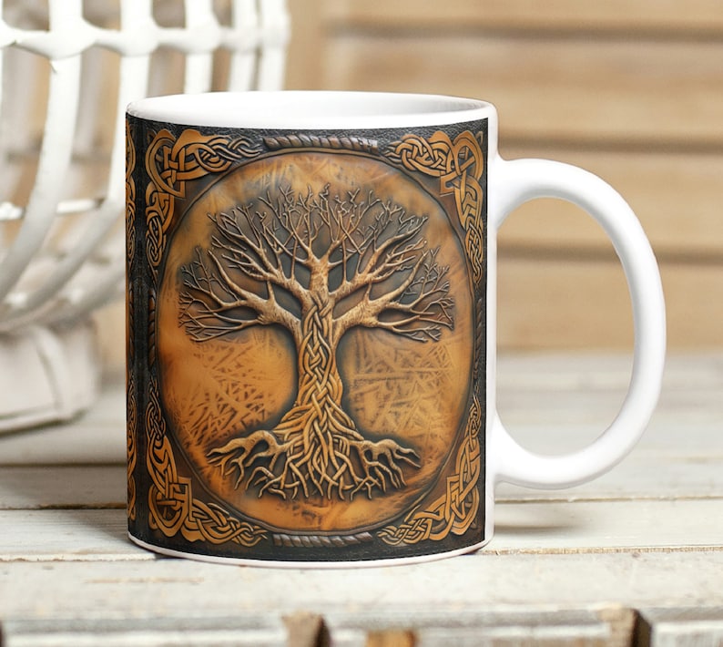 3D Tree of Life Mug Wrap, 3D Leather Effect Tree of Life Mug ...