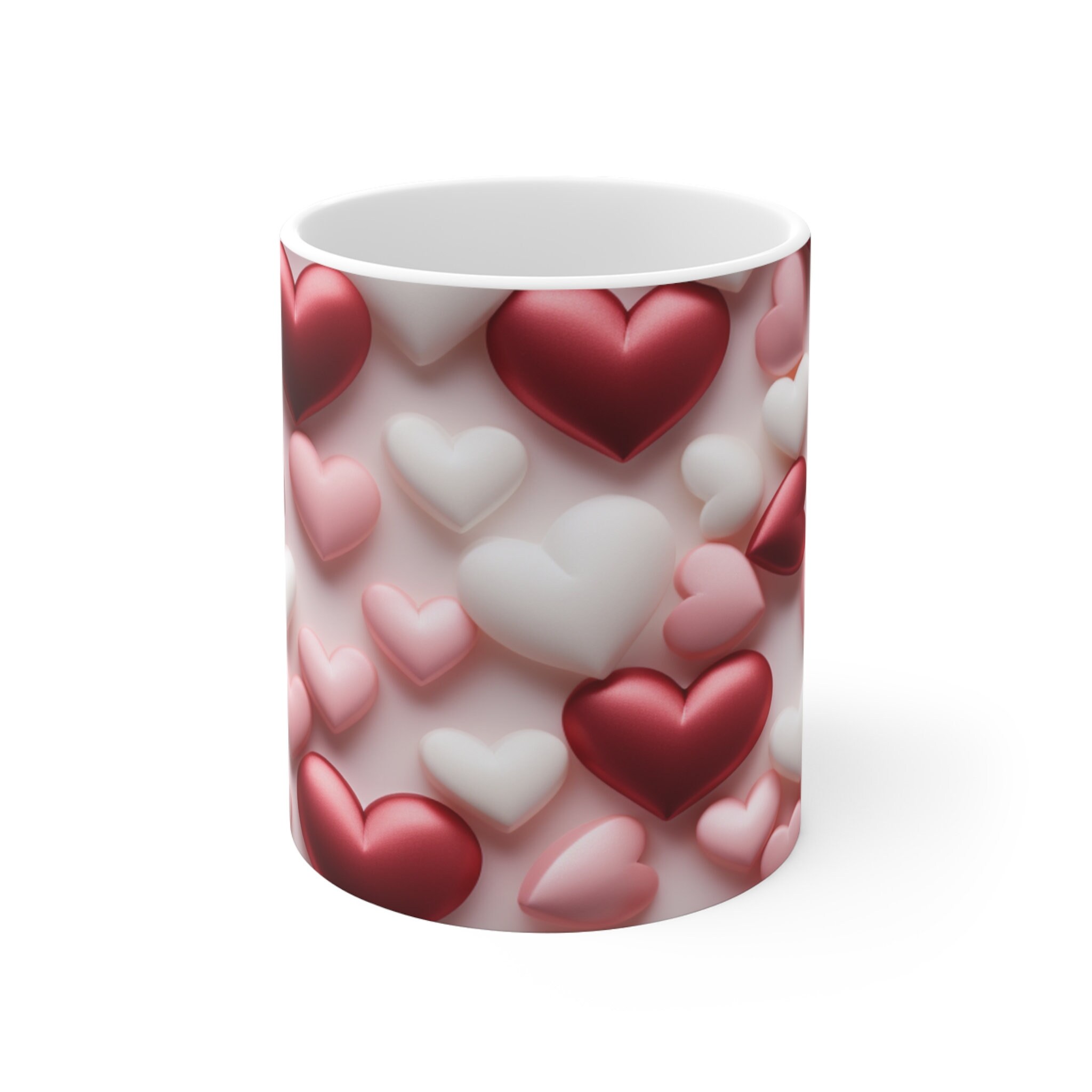 3D Red and Pink Hearts Mug Wrap, 3D Valentine Day Mug Sublimation ...