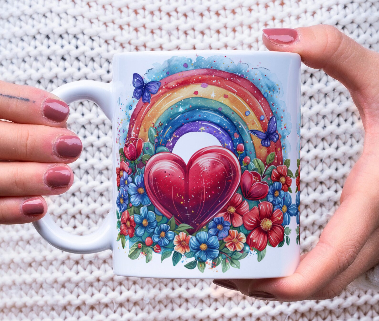 LGBT Rainbow Mug Wrap, Floral Heats 11oz and 15oz Mug Sublimation ...