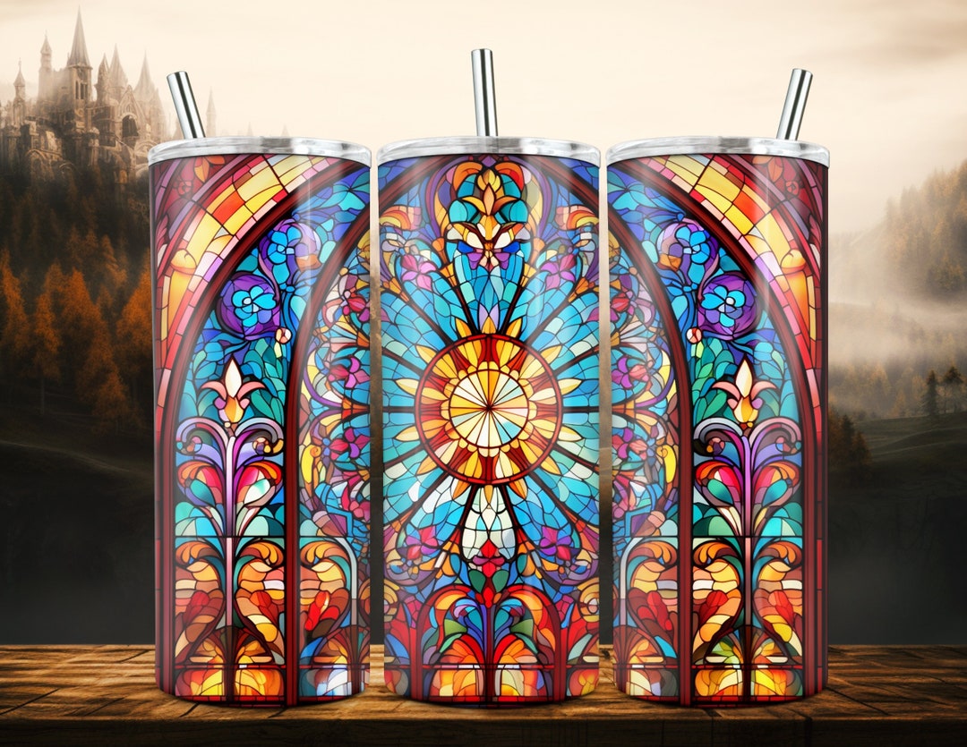 Stained Glass Church Window Tumbler Sublimation Design, Spiritual 20oz ...