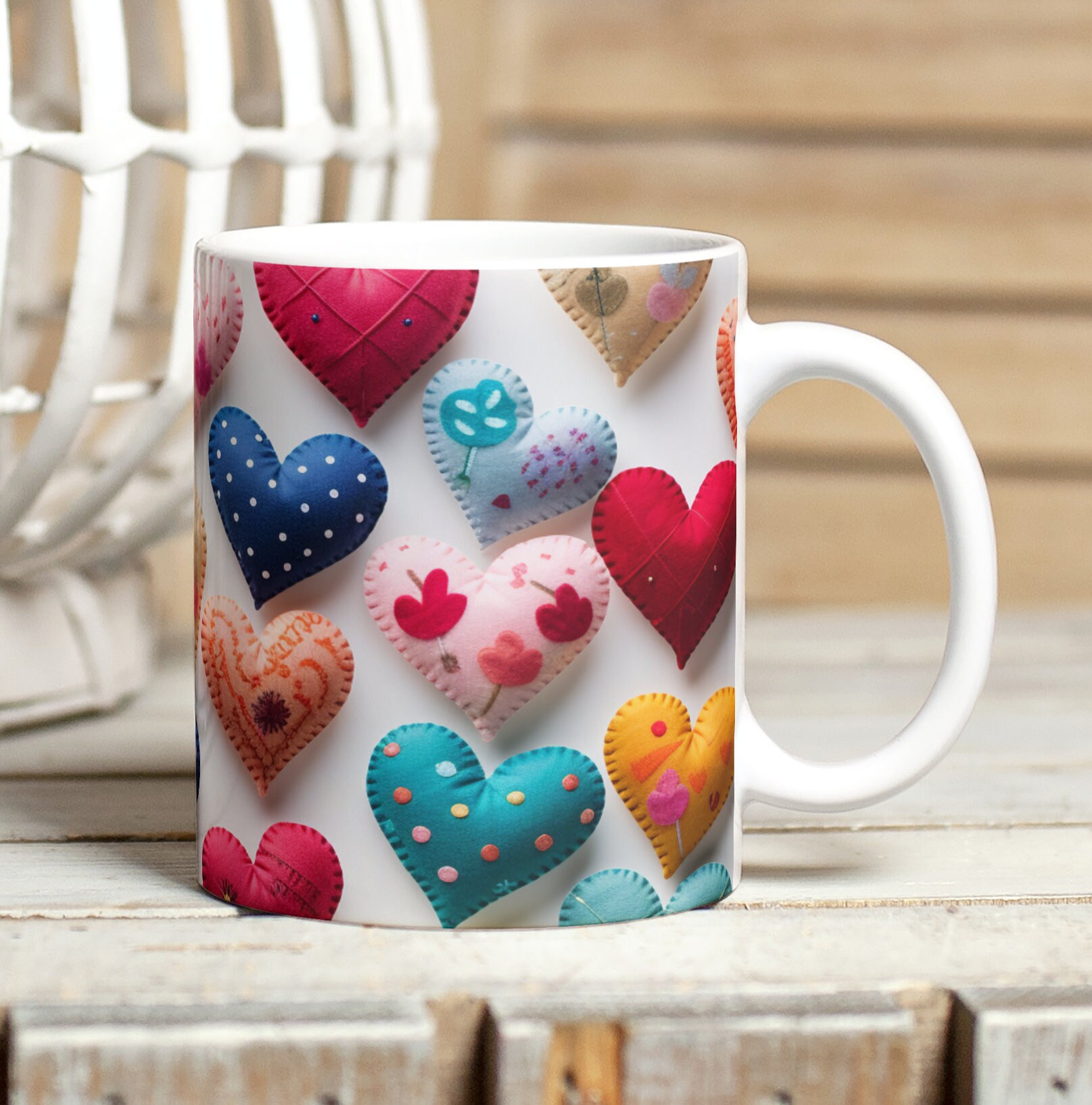 3D Patchwork Puffy Hearts Mug Sublimation Design, Cute Valentine Day ...