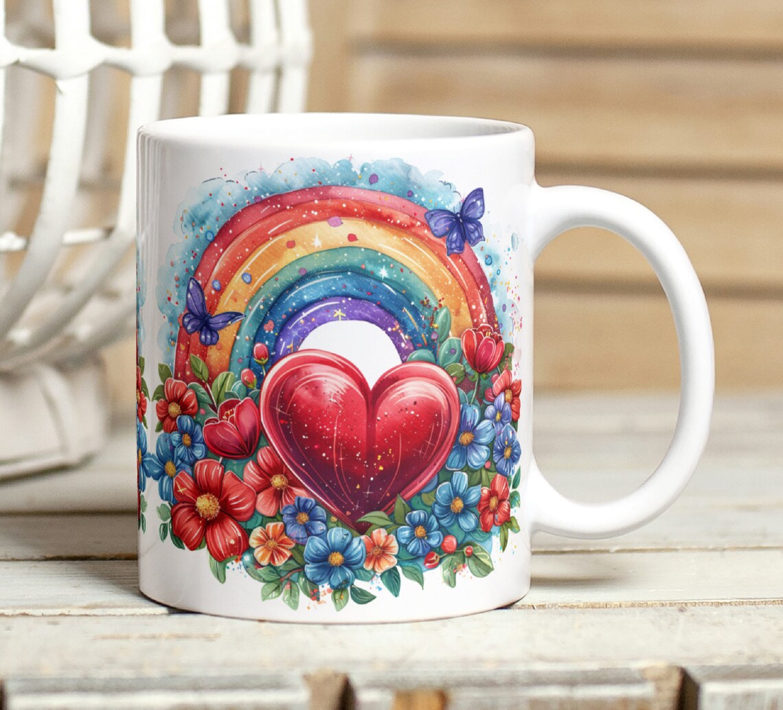 LGBT Rainbow Mug Wrap, Floral Heats 11oz and 15oz Mug Sublimation ...