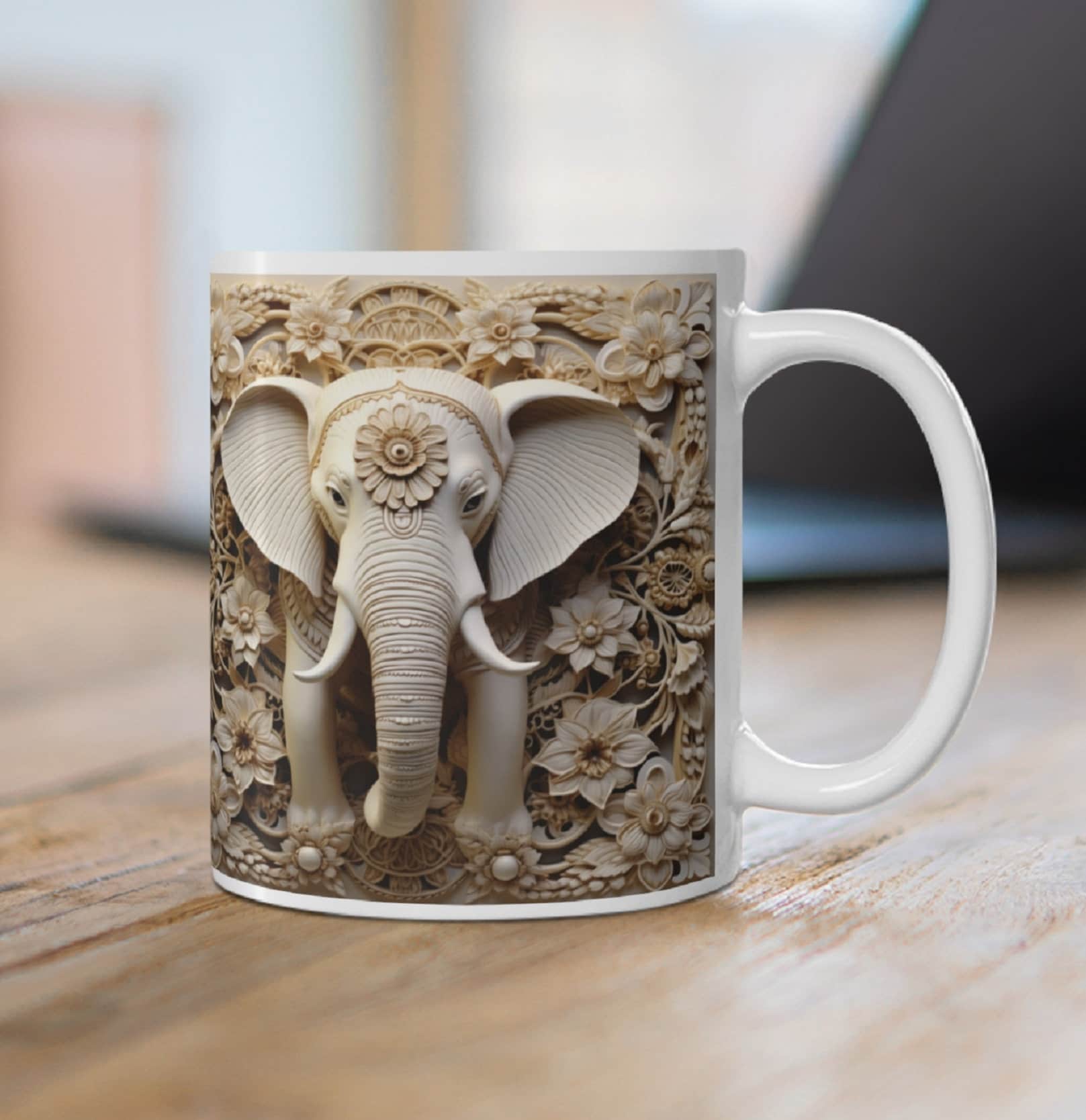 3D White Elephant Mug Wrap Carved Elephant Mug Sublimation - Etsy