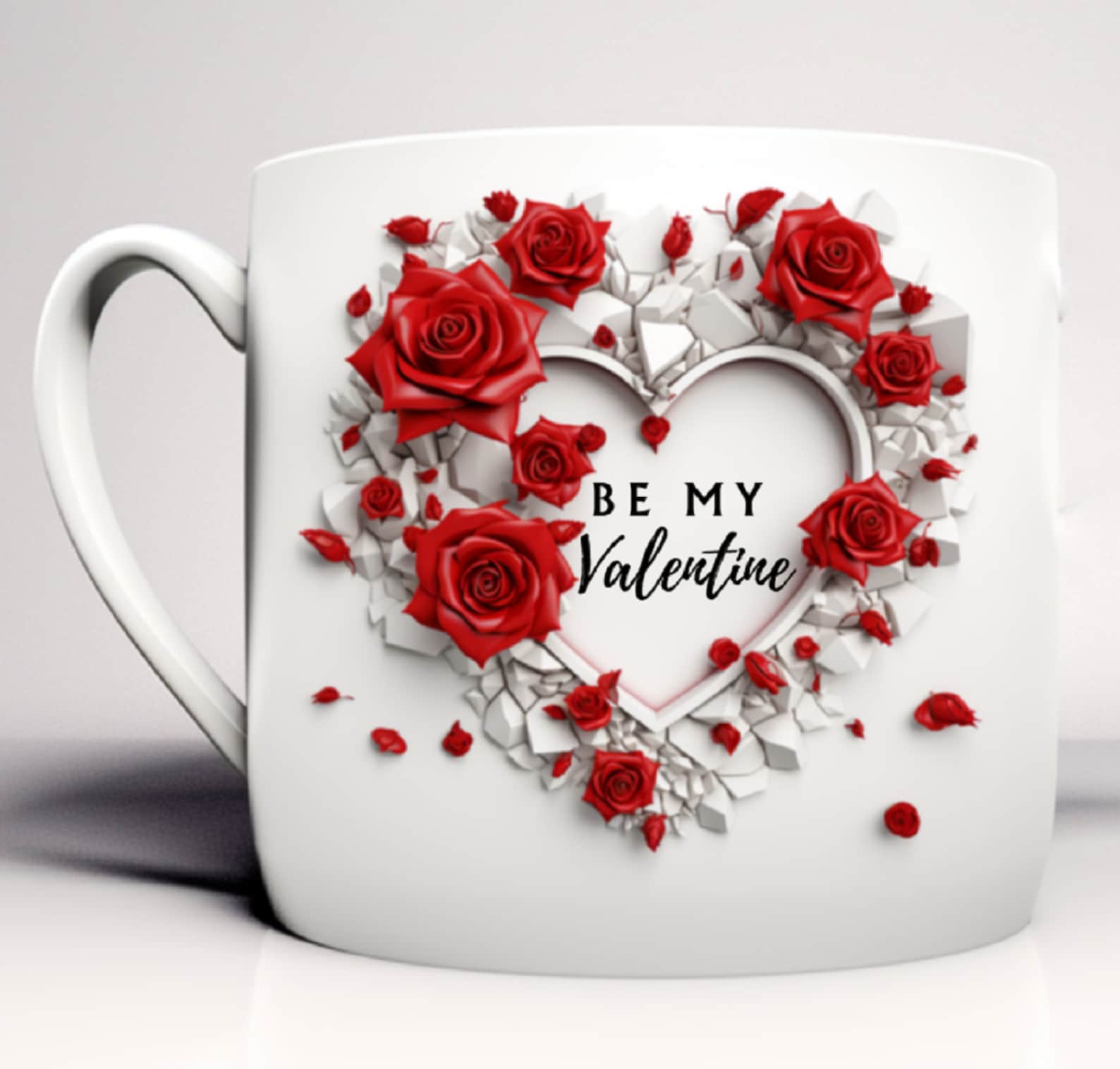 Be My Valentine Mug Wrap, 3D Heart and Red Roses Valentine Day Mug ...