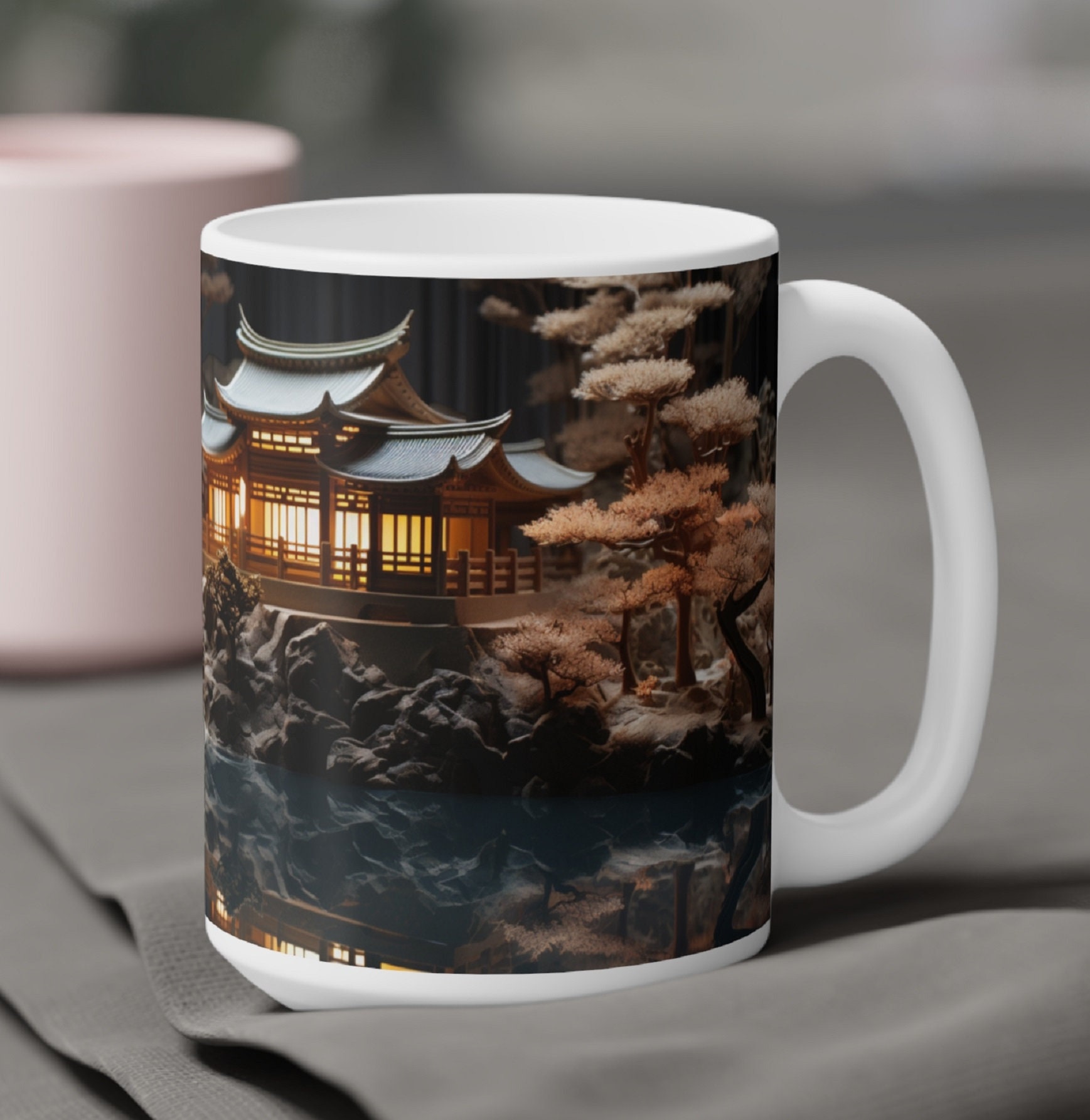 3D Japanese Landscape Mug Sublimation Design, Japanese House Mug Wrap ...