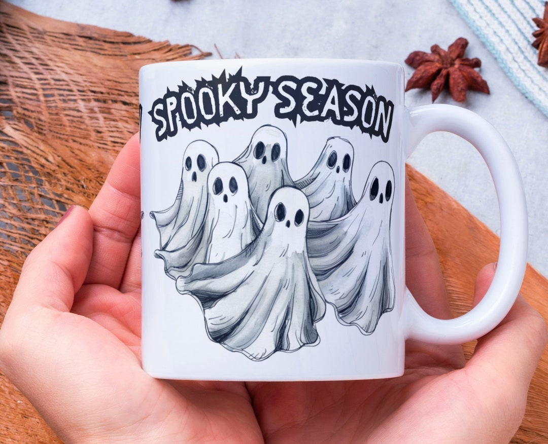 Spooky Season Ghosts Mug Wrap, Black & White Spooky Halloween 11oz and ...