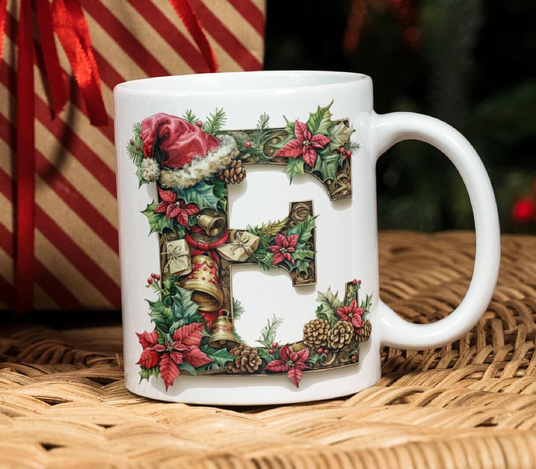 Christmas Monogram E Mug Wrap PNG, Letter E With Santa Hat 11oz & 15oz ...