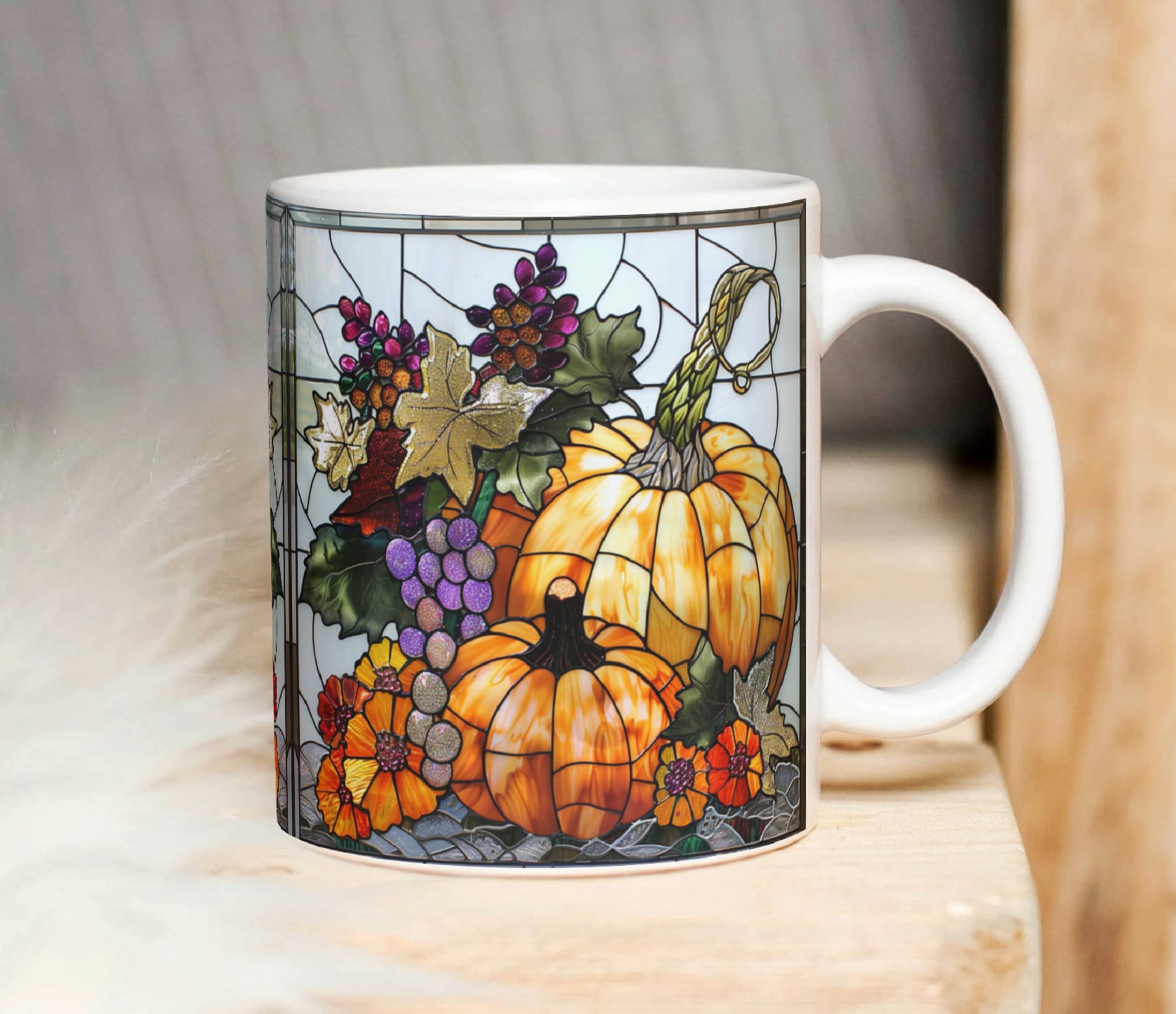 Stained Glass Pumpkins Mug Wrap PNG, Fall Fruits, Pumpkins 11oz & 15oz ...