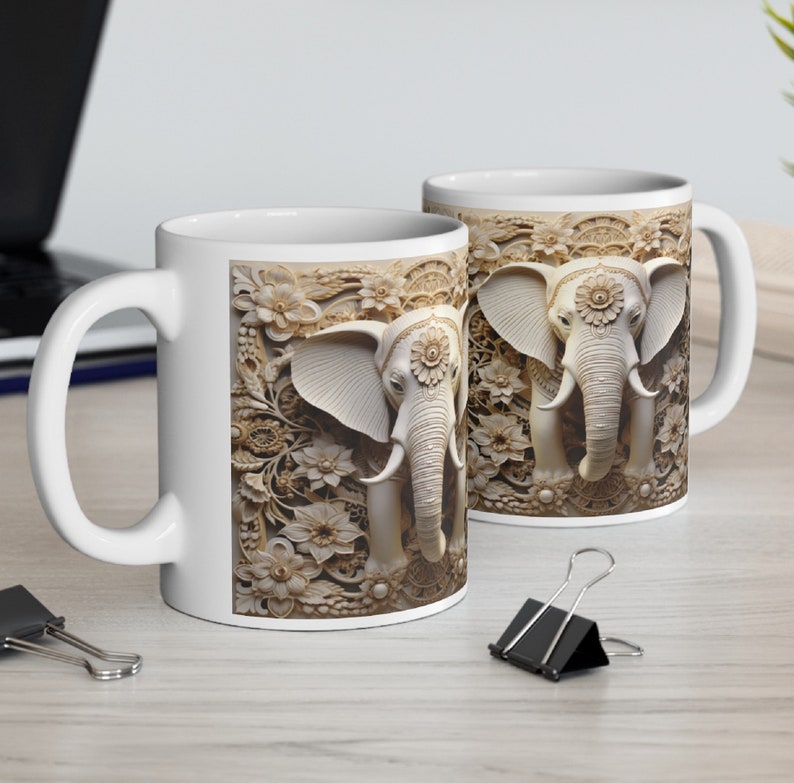 3D White Elephant Mug Wrap Carved Elephant Mug Sublimation - Etsy