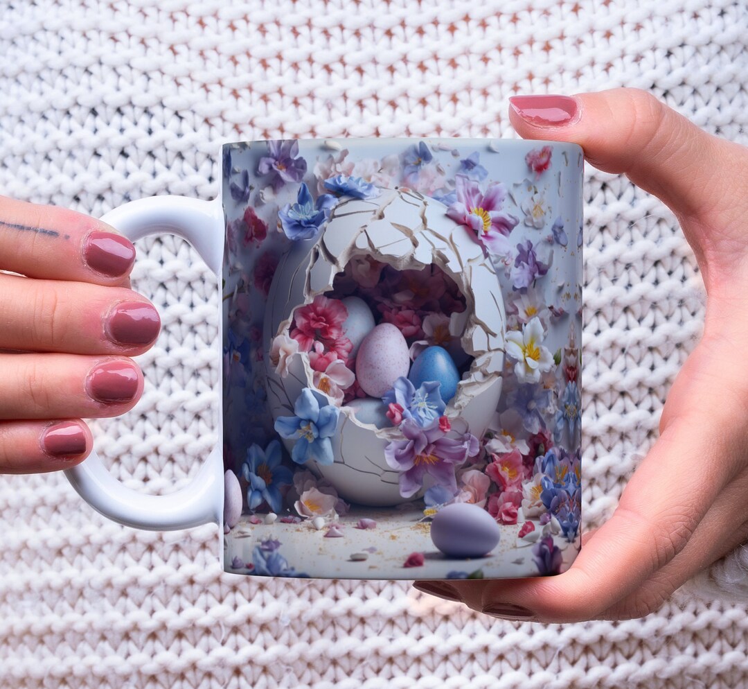 3D Easter Eggs Hole in a Wall Mug Sublimation Design, 11oz & 15oz ...