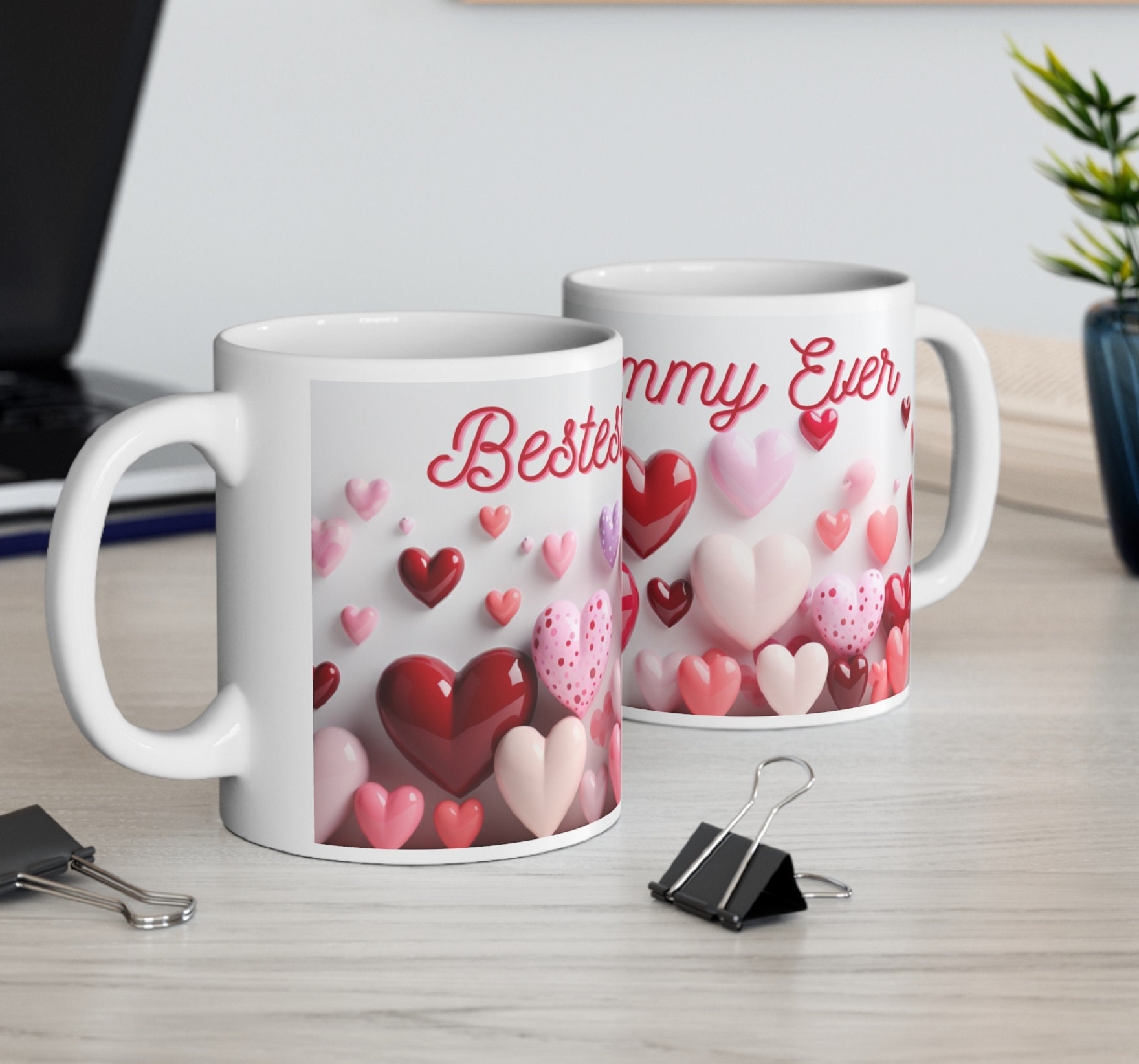 3D Hearts Valentines Day and Mothers Day Mug Wrap, Cute Pink Hearts Mug ...