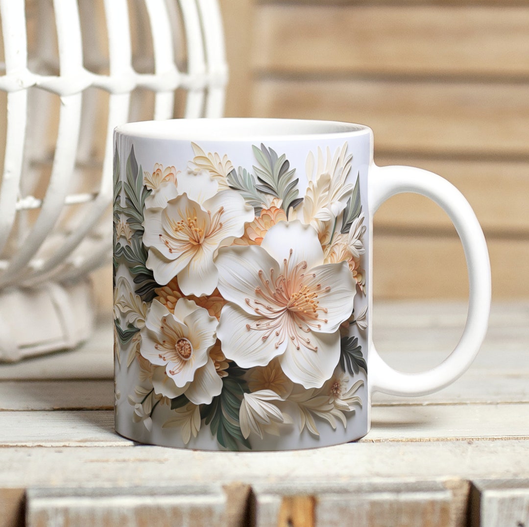3D Lilies Mug Sublimation Design, White Lily Flowers Mug Wrap, 11 Oz ...