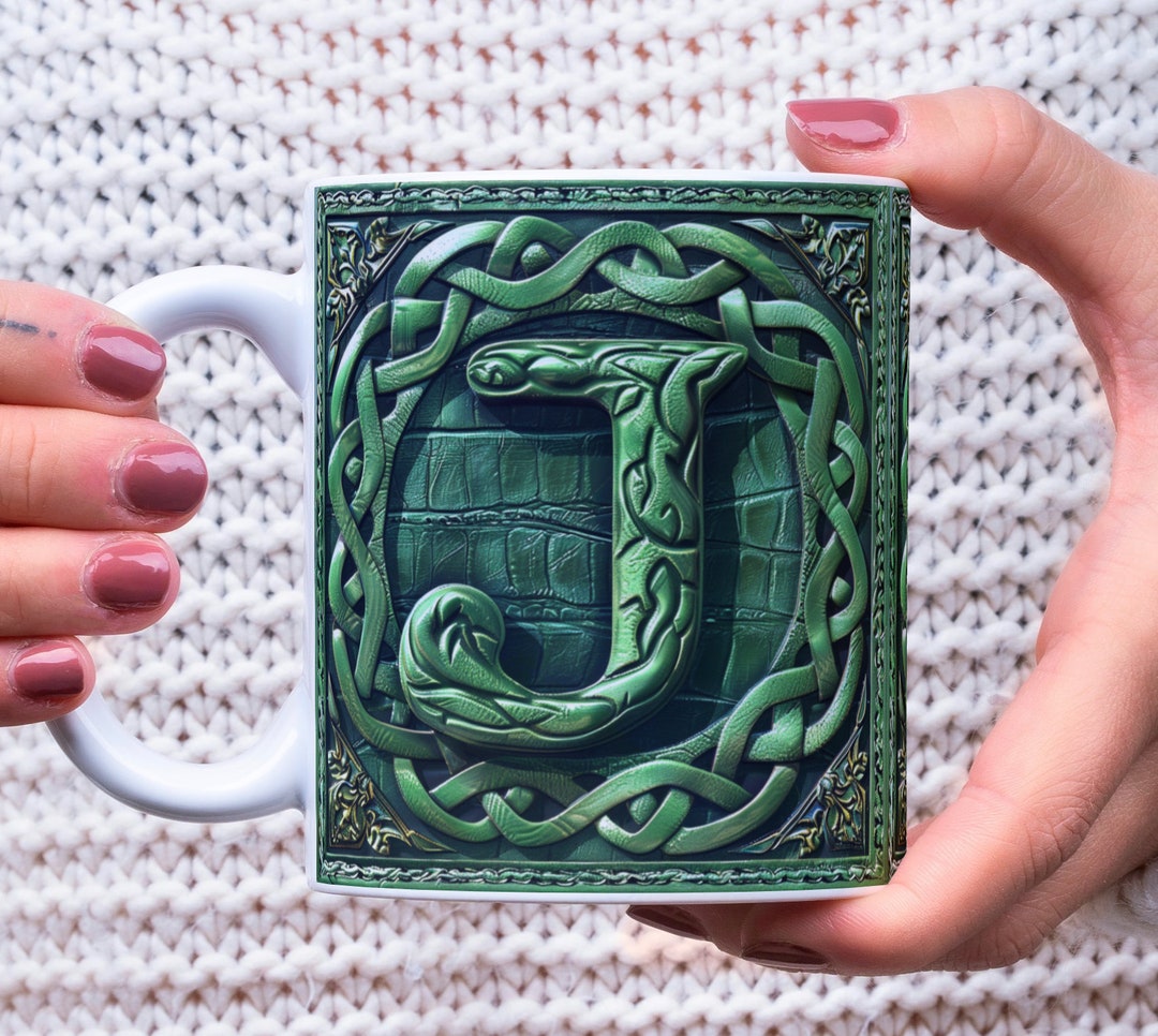 3D Leather Effect Letter J Mug Sublimation Design, Alphabet J Mug Wrap ...