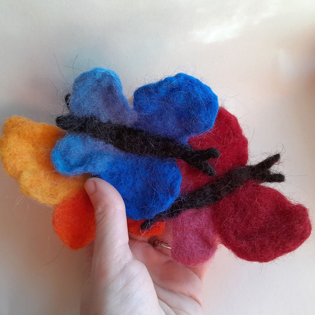 Colourful Butterfly Set, Set of 3 Handmade Wool Wet Felted Butterflies ...