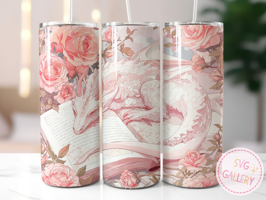 Pink Fantasy Book Reader 20OZ Skinny Tumbler Wrap Design. Pink Dragon ...