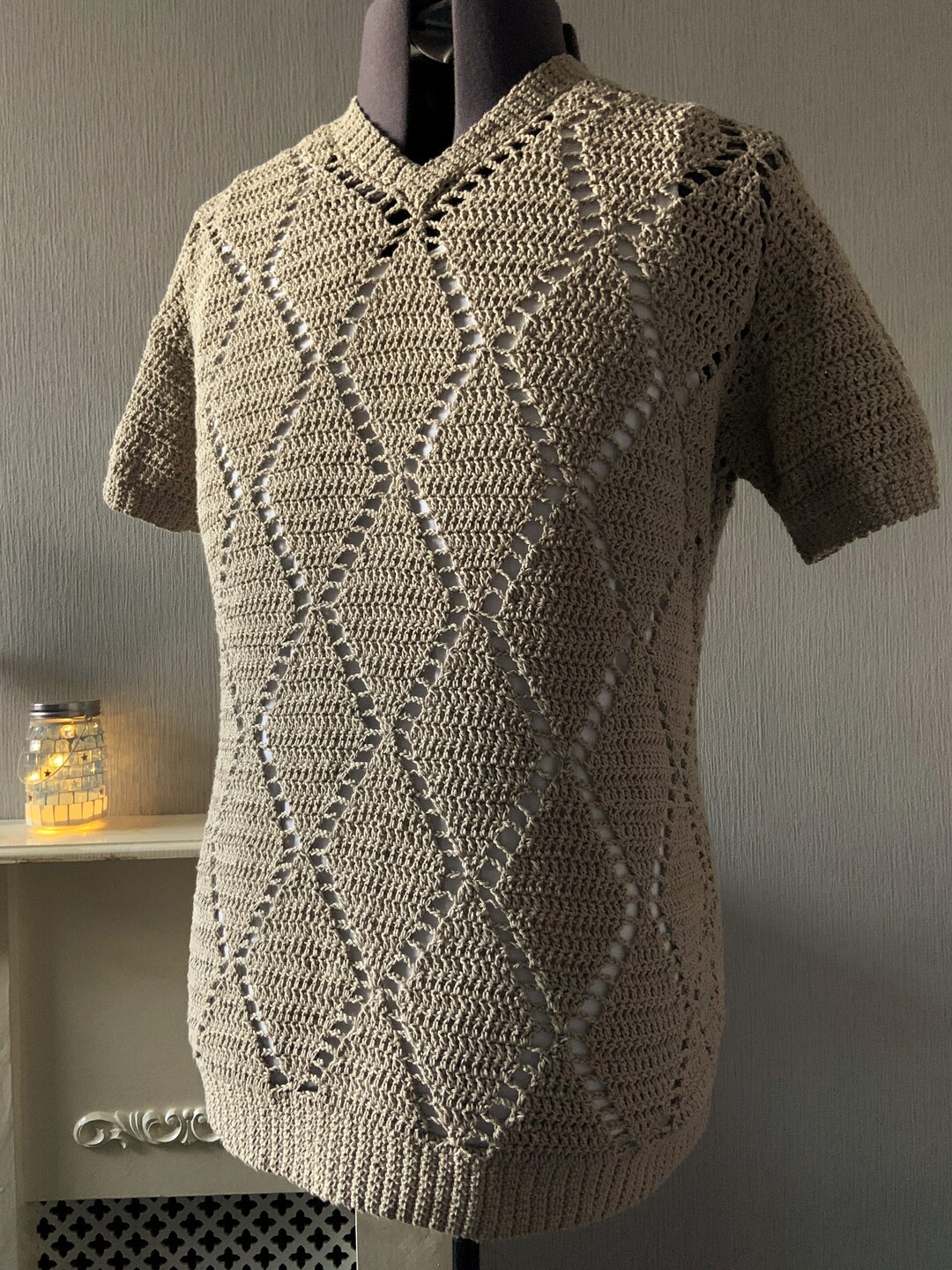 Men's Crochet Pattern, Diamond Mesh V-neck Top - Etsy