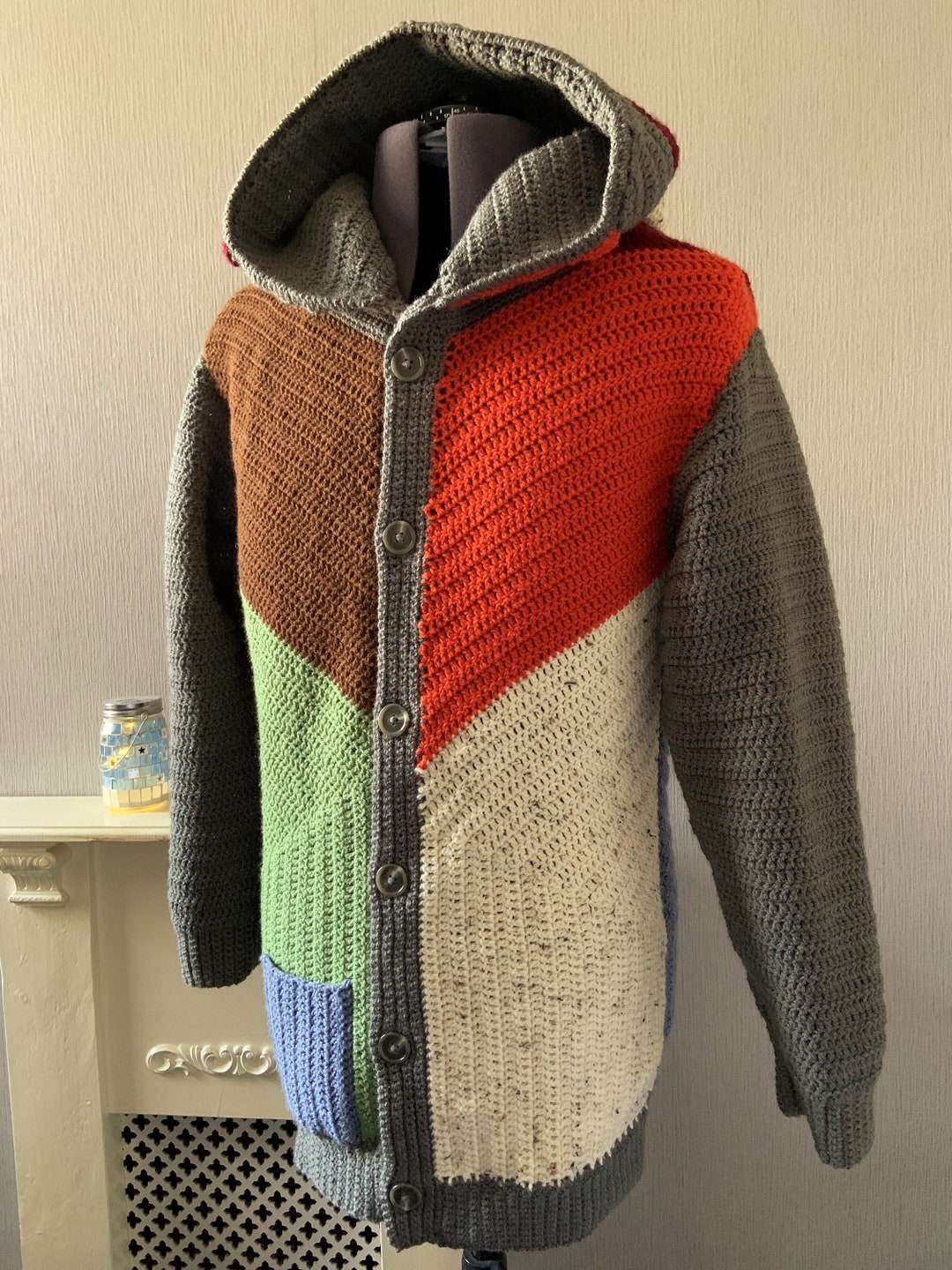 Men's Crochet PDF Pattern, Patchwork Hooded Cardigan - Etsy UK