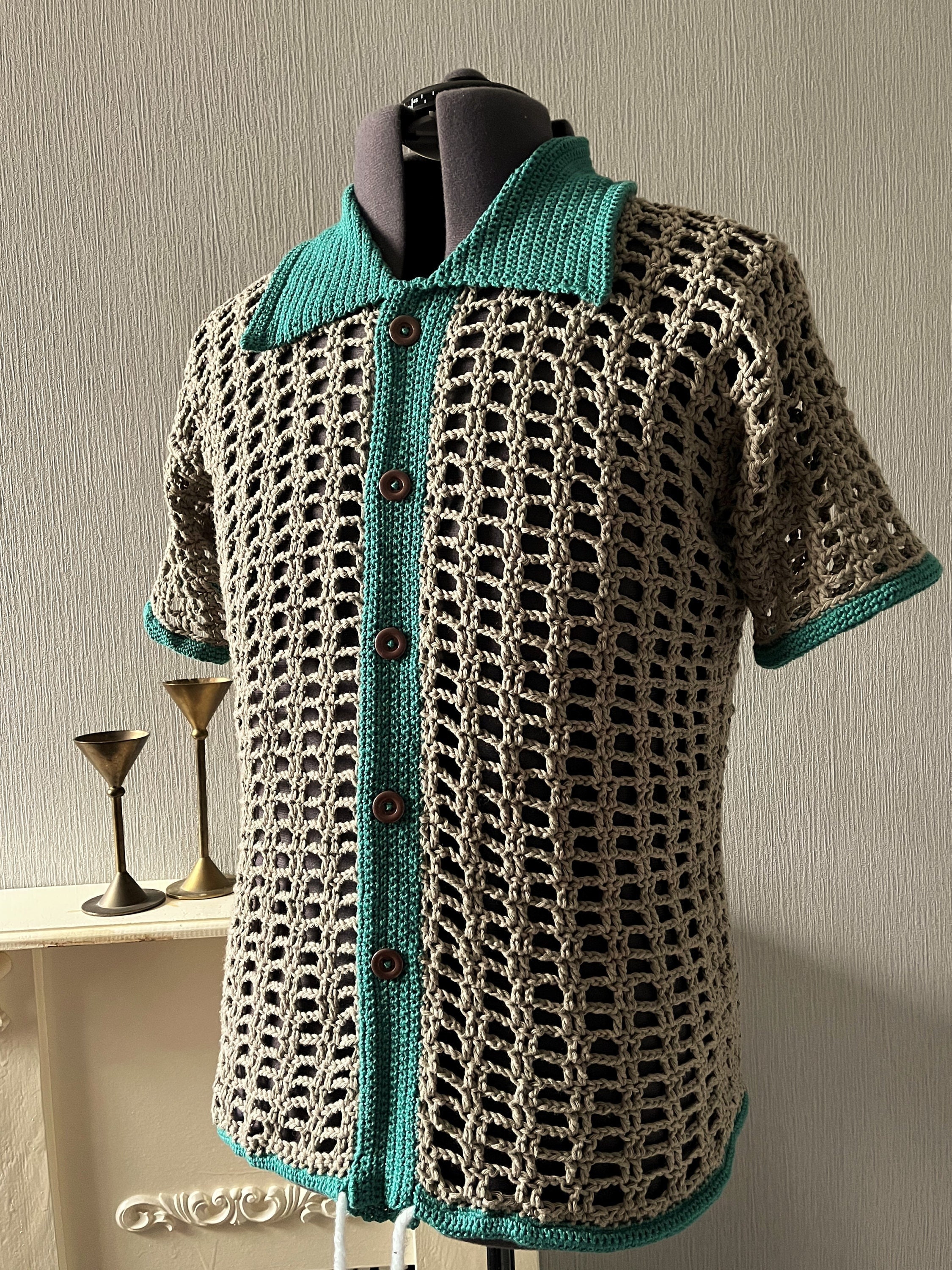 Men's Crochet PDF Pattern Two Yarn Mesh Shirt Small - Etsy Canada