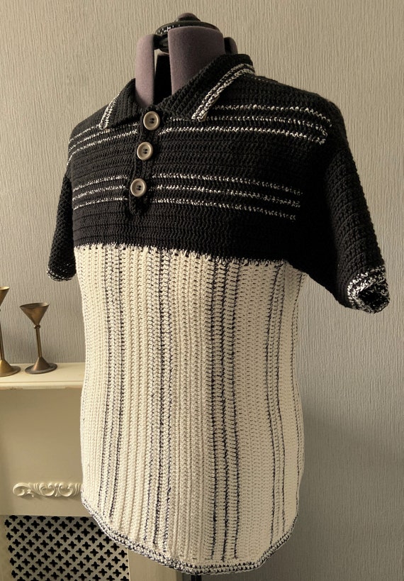 Men's Crochet Pattern Offset Stripe Polo Shirt | Etsy
