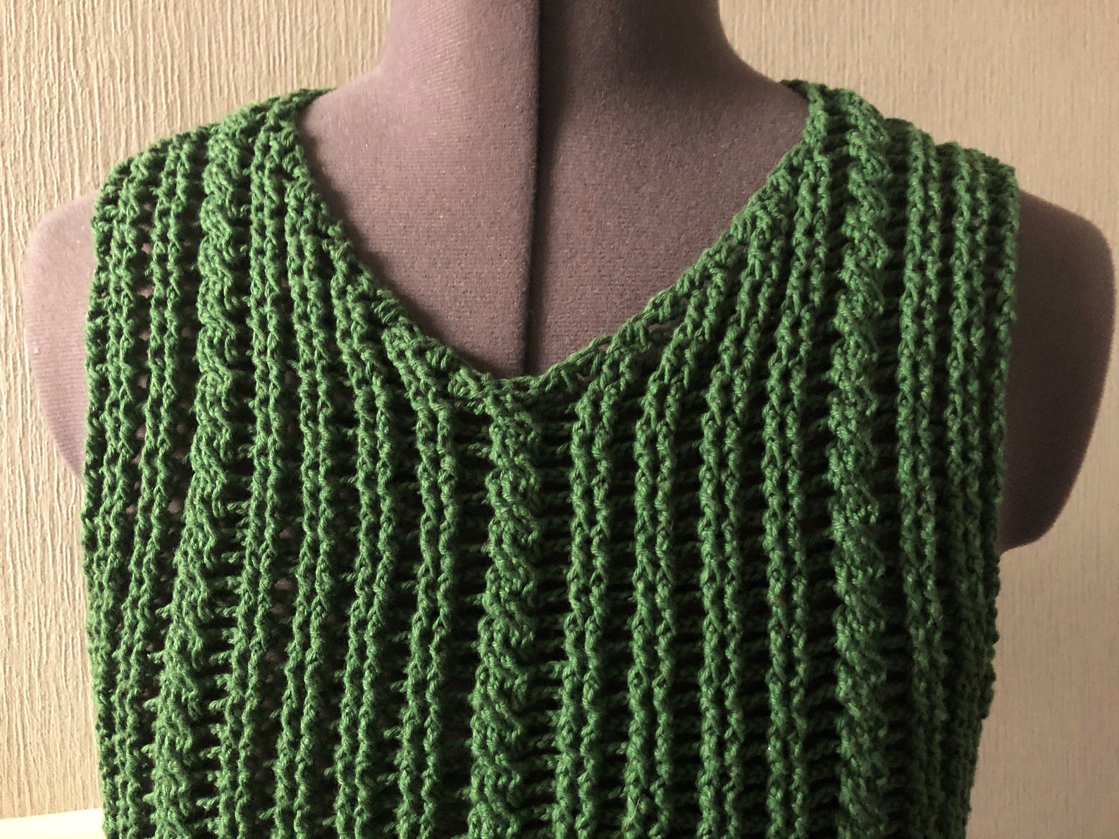 Crochet Pattern Cable Mesh V Neck Tank Top - Etsy