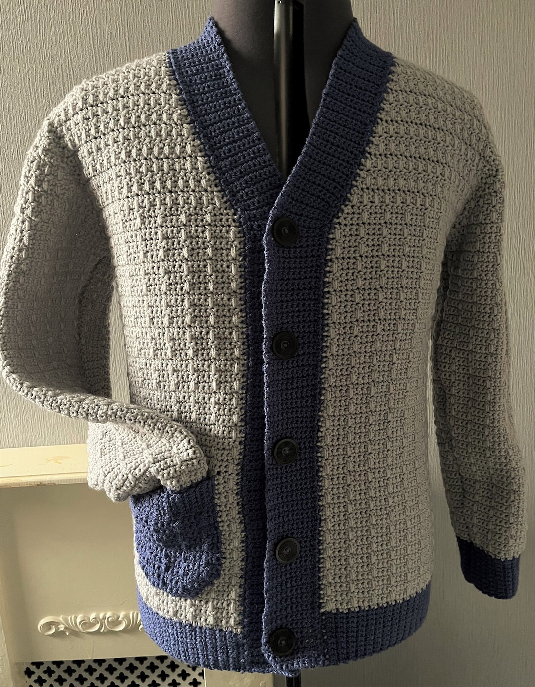 Men's Crochet PDF Pattern, Long Loop Stripe Textured Cardigan - Etsy