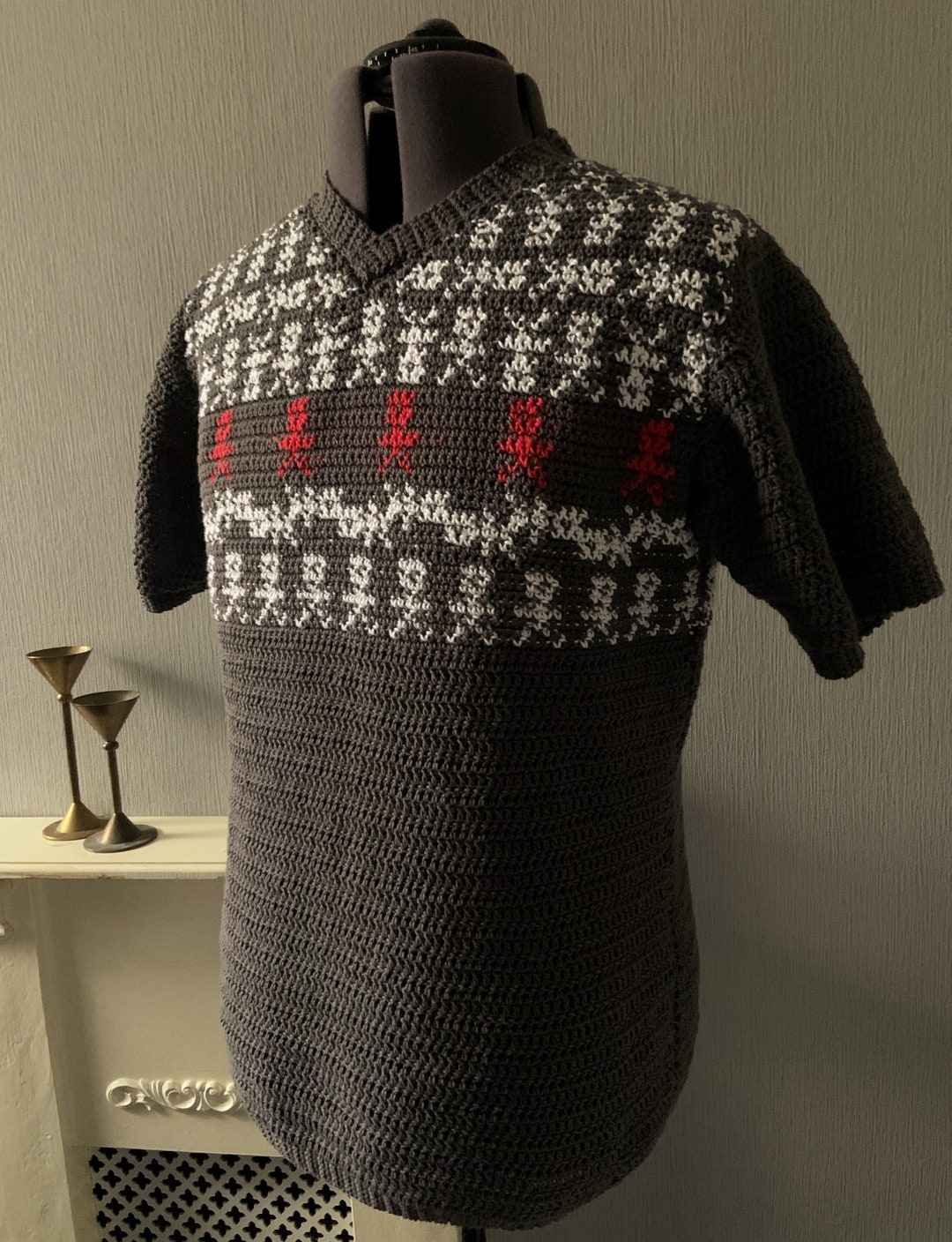 Menswear Crochet Pattern, Stickman Motif, V Neck T-shirt - Etsy