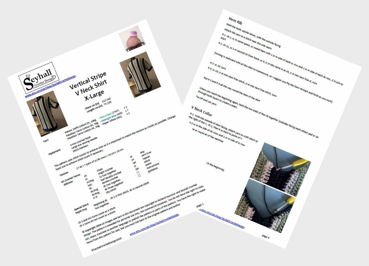 Men's Crochet Pattern Vertical Stripe V Neck Shirt - Etsy