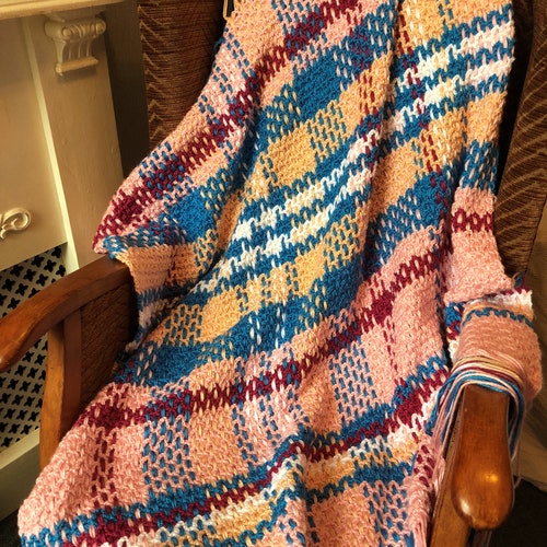 Crochet & Weave Pattern Offset Double Plaid Throw - Etsy