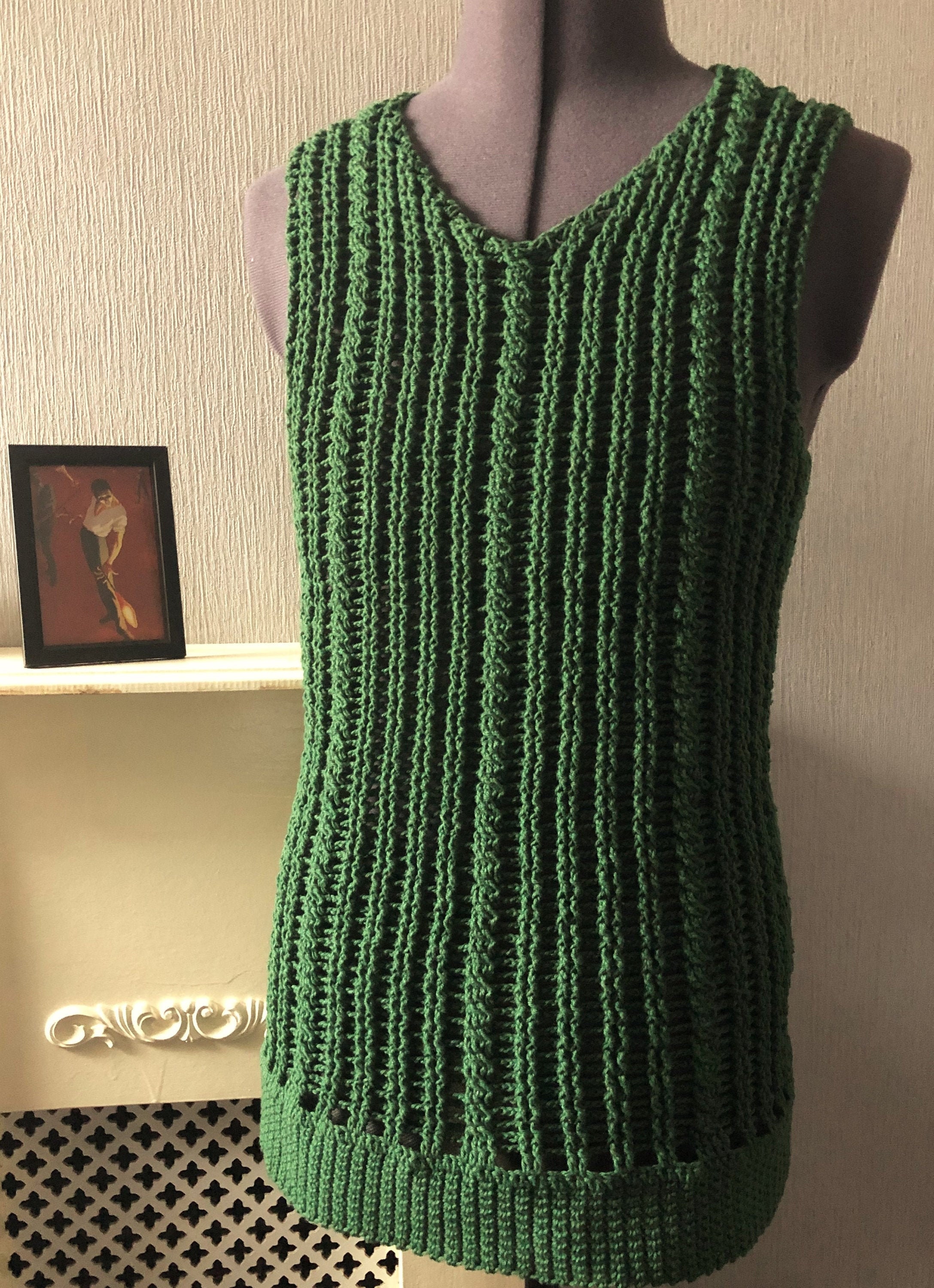 Crochet Pattern Cable Mesh V Neck Tank Top - Etsy