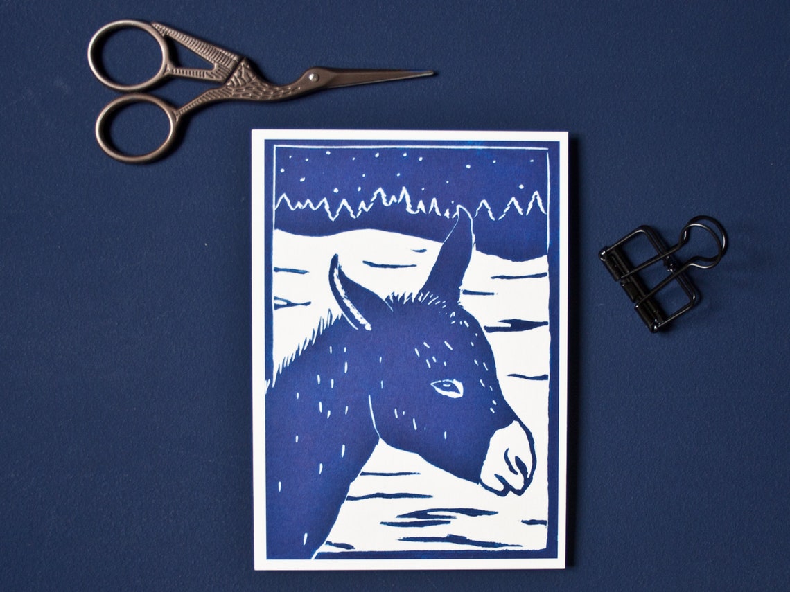 Donkey Postcard, Postcard of a Linoprint, Greeting Card - Etsy
