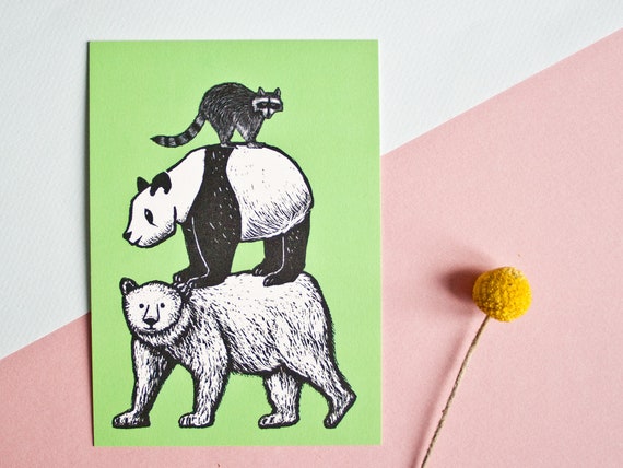 Bears postcard greeting card animals | Etsy