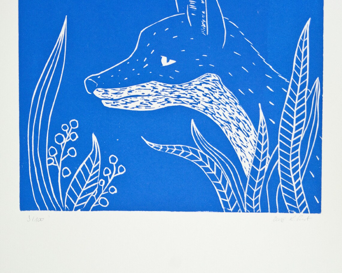 Fuchs Linoldruck, original Druckgrafik, handgemachte Illustration - Etsy.de