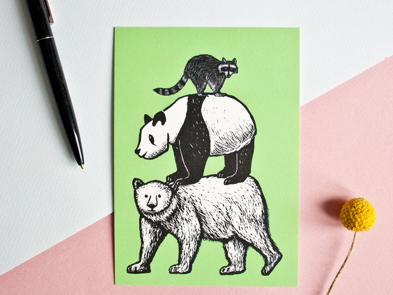 Bears postcard greeting card animals | Etsy