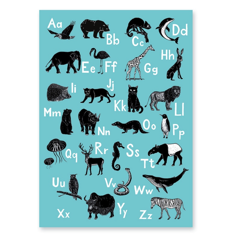 Animal ABC-Poster illustrated german alphabet poster for kids | Etsy