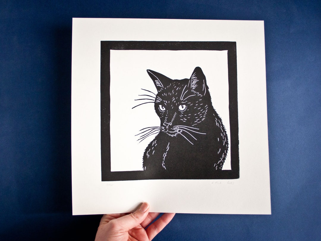 Linocut Black Cat, Original Linoprint for Cat Lovers - Etsy
