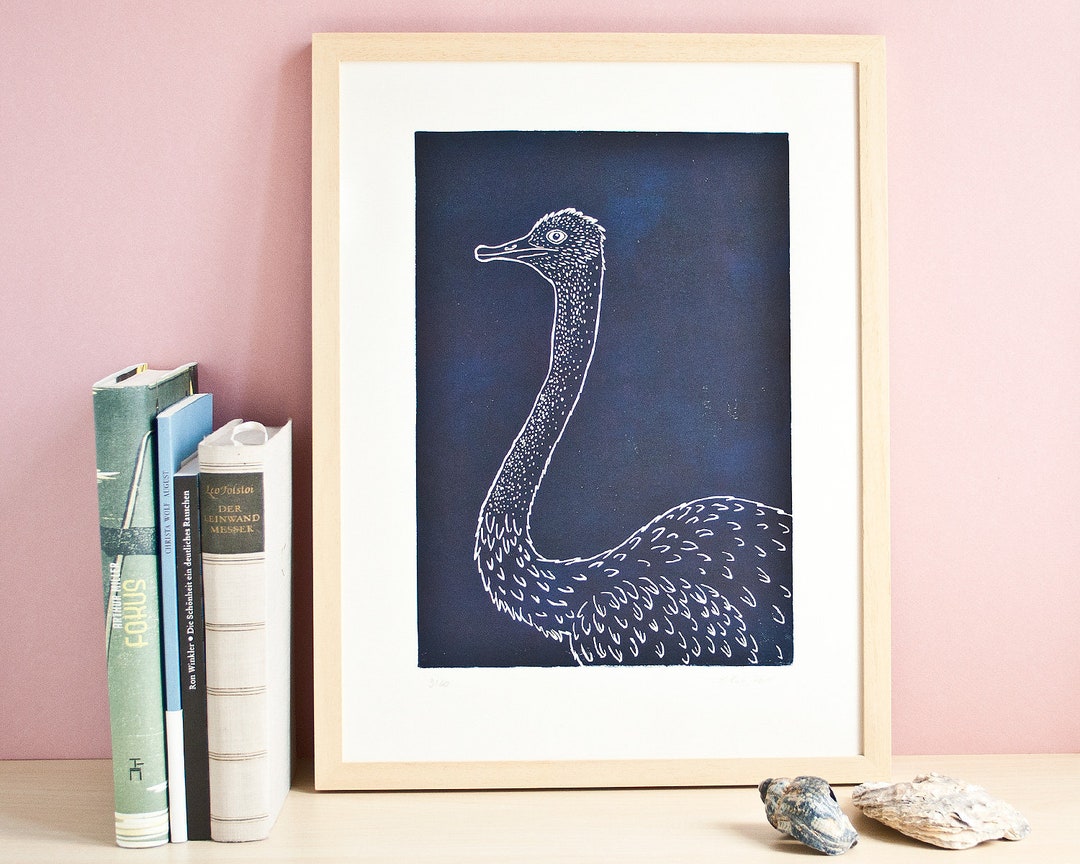 Ostrich Linocut Original Printmaking - Etsy