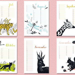 Birthday Calendar With Animal Illustrations - Etsy