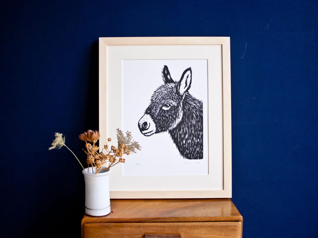 Donkey, Original Linoprint, Limited Edition, Printmaking, Animal ...