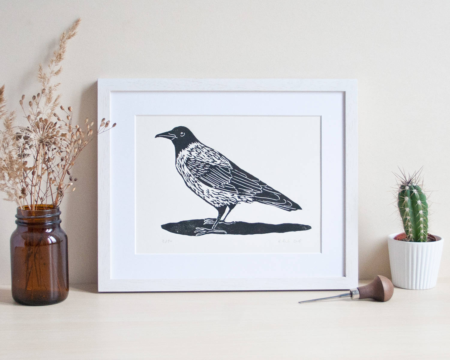Original Linoldruck Krähe Tier Druckgrafik | Etsy