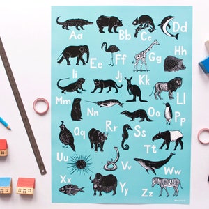 Abc-poster Animals, English Illustrated Alphabet Poster - Etsy