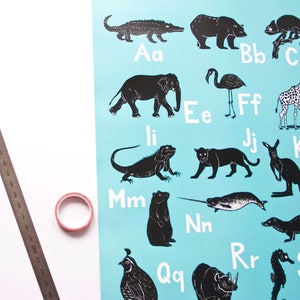 Abc-poster Animals, English Illustrated Alphabet Poster - Etsy