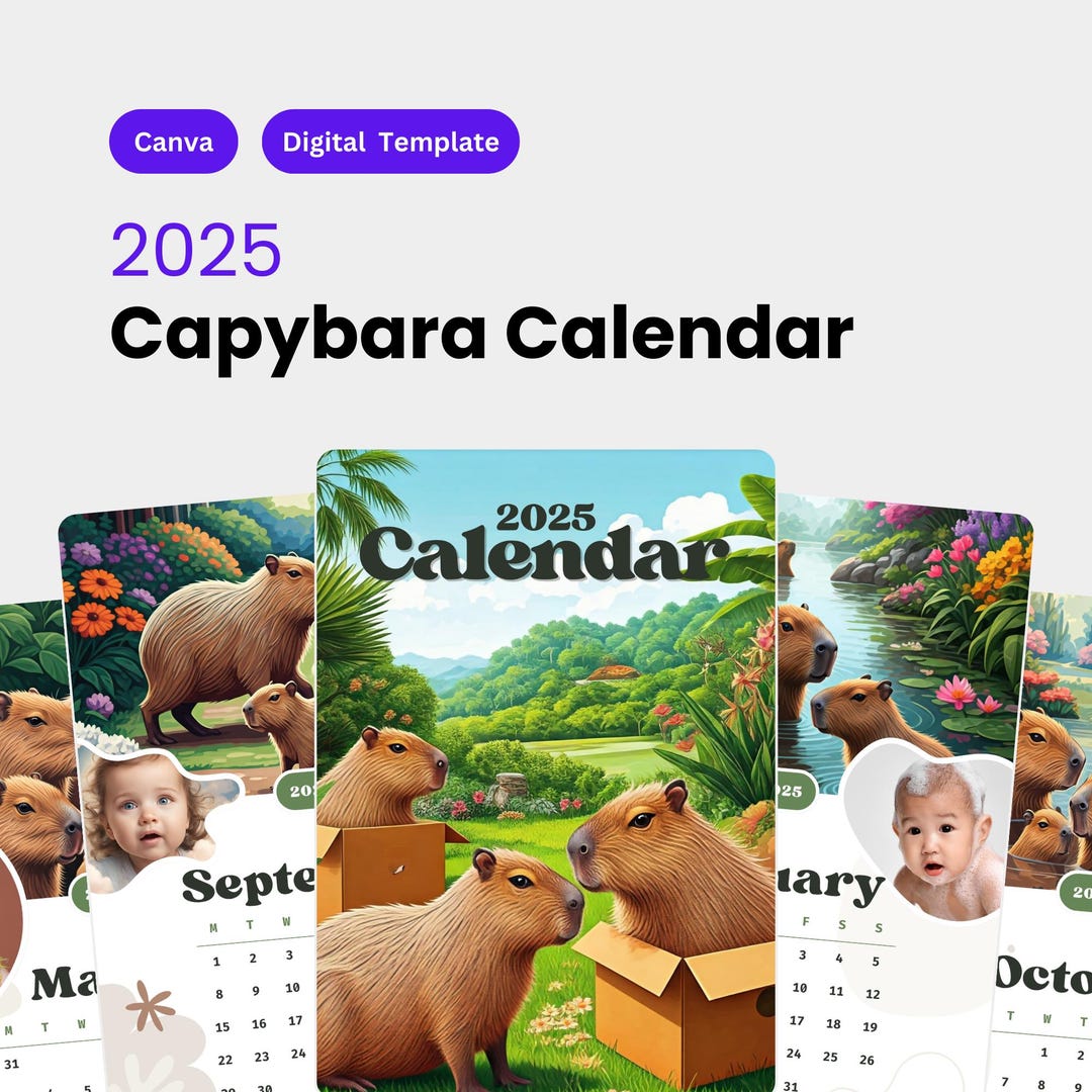 2025 Capybara Calendar, Personalised Editable Template. - Etsy