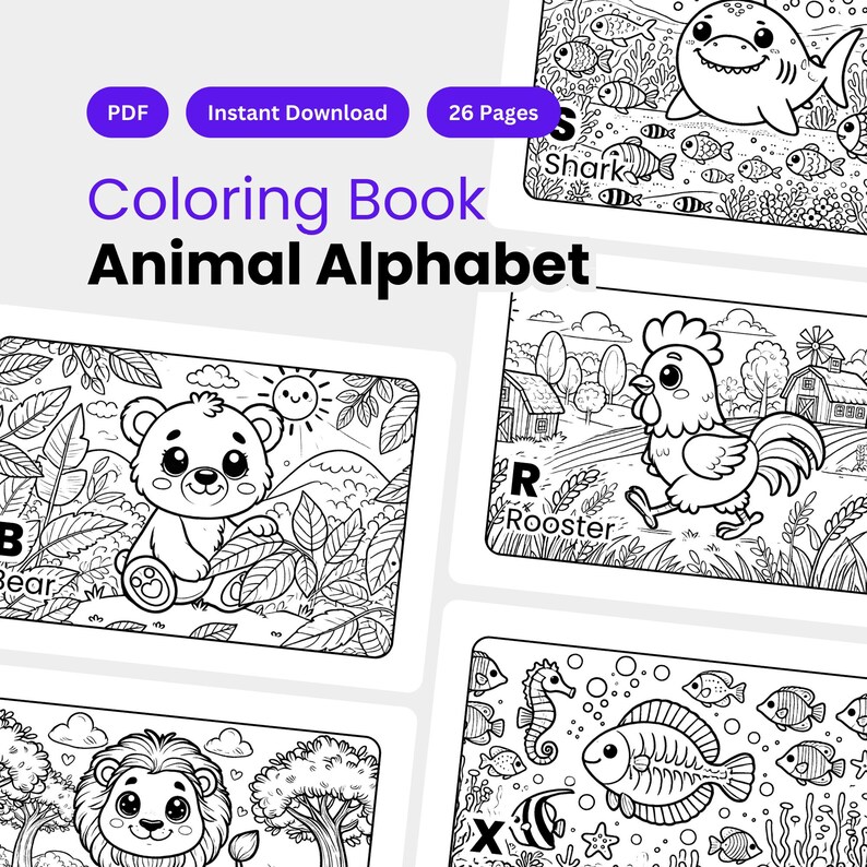 Coloring Book Animal Alphabet - Etsy