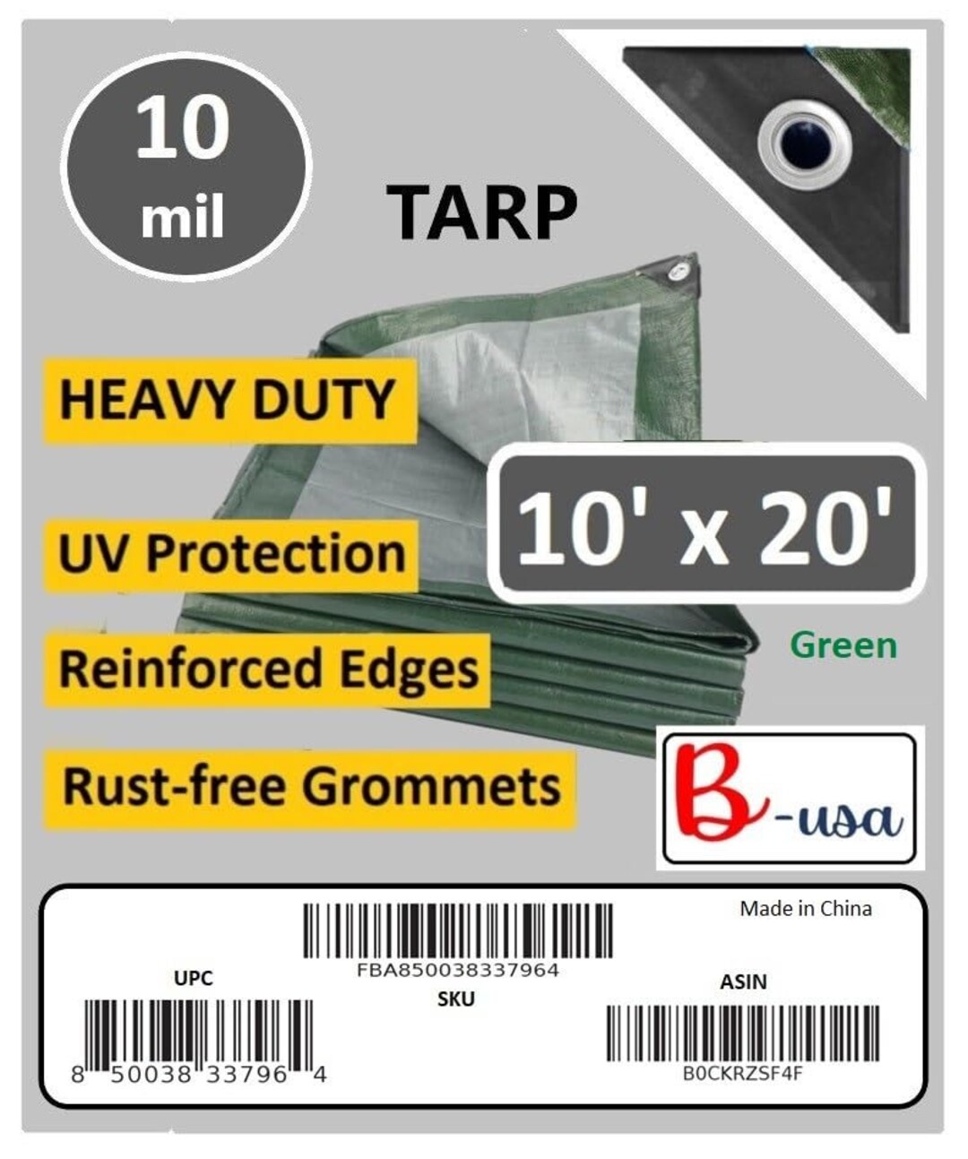 B-USA Tarp Heavy Duty-12x24,10x20,10x30 Feet Dark Green,blue 10 Mil ...