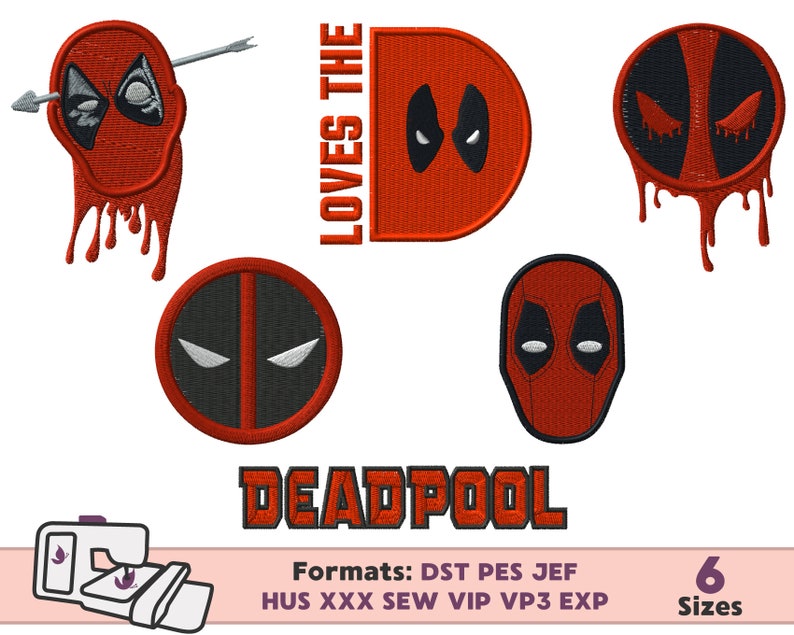 DEADPOOL EMBROIDERY DESIGN, Superhero Deadpool Machine Embroidery ...
