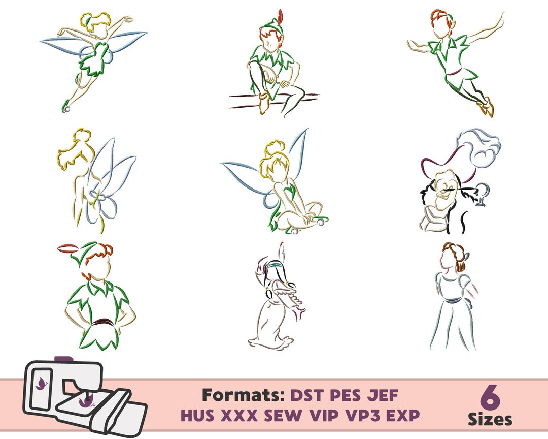 PETER PAN EMBROIDERY Design, Peter Pan Tinkerbell Machine Embroidery ...