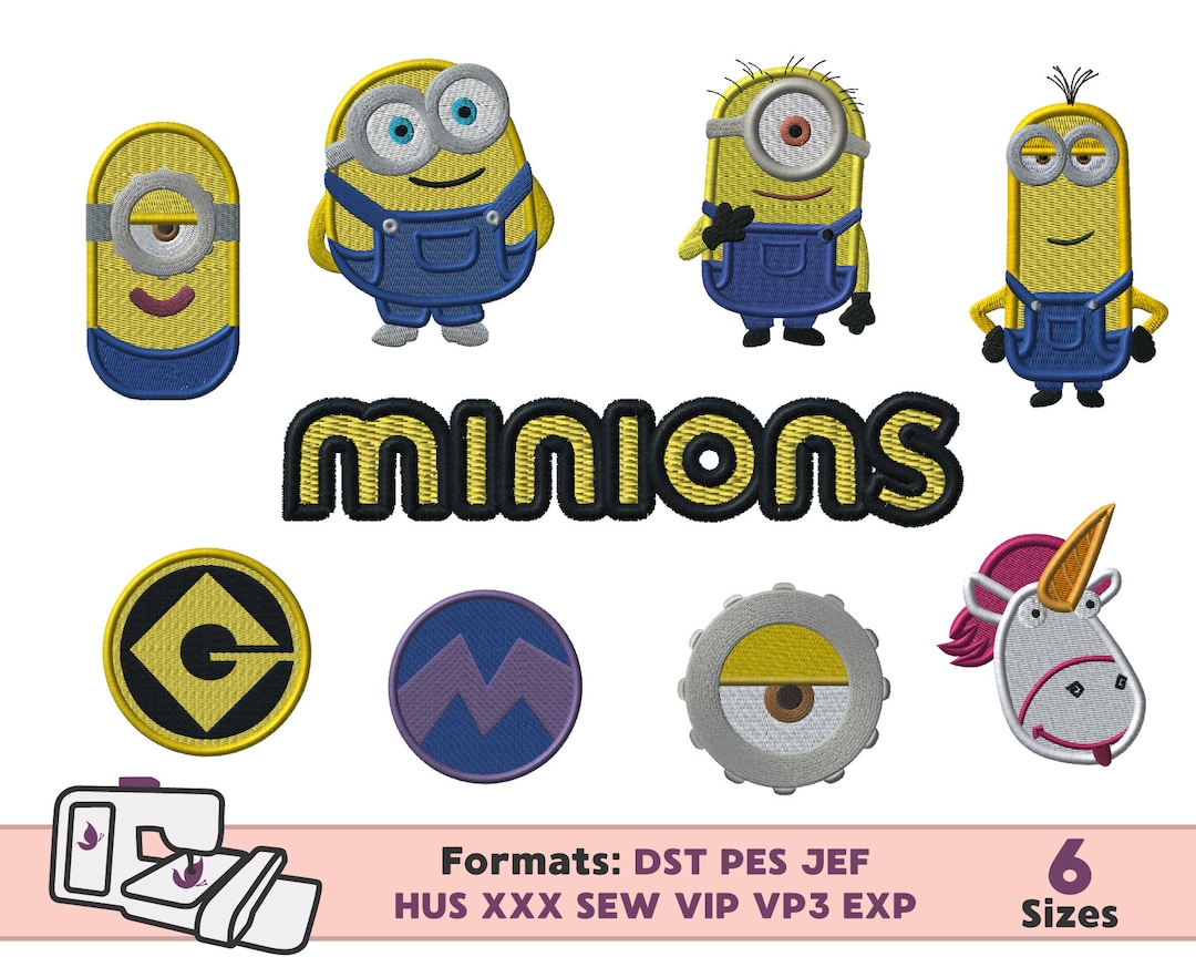 MINION EMBROIDERY DESIGN, Kevin Bob Stuart Gru Minion Embroidery ...