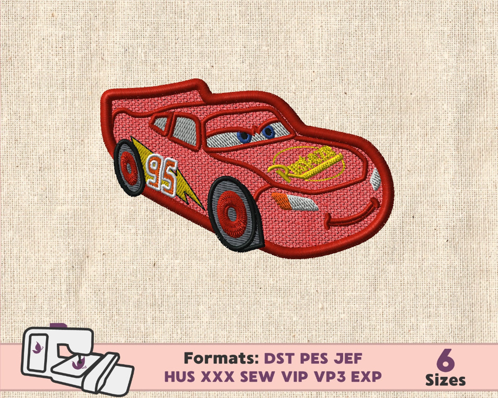 LIGHTNING MCQUEEN APPLIQUE Design Embroidery Machine Design - Etsy