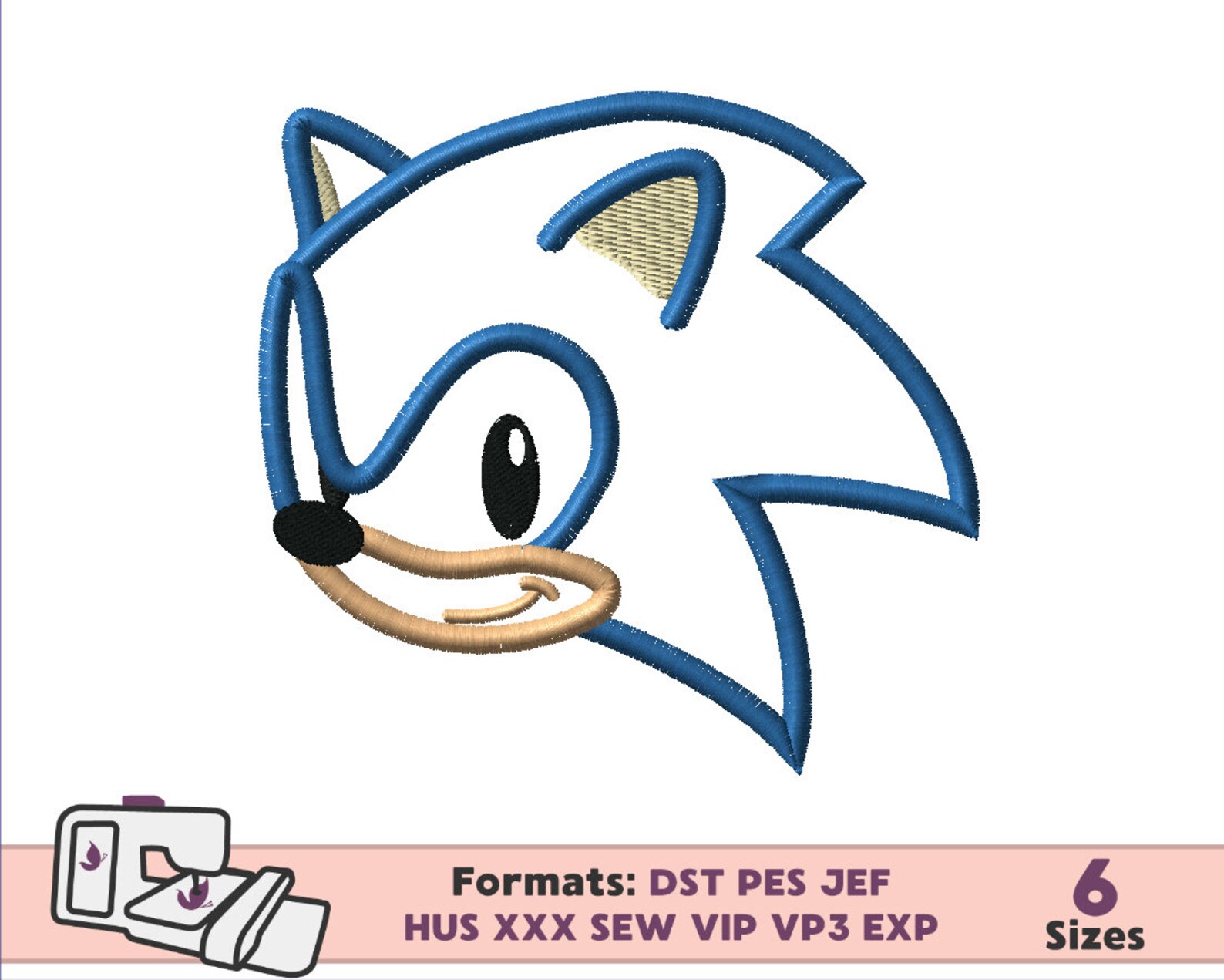 SONIC APPLIQUE DESIGN, Blue Hedgehog Machine Applique Embroidery Design ...